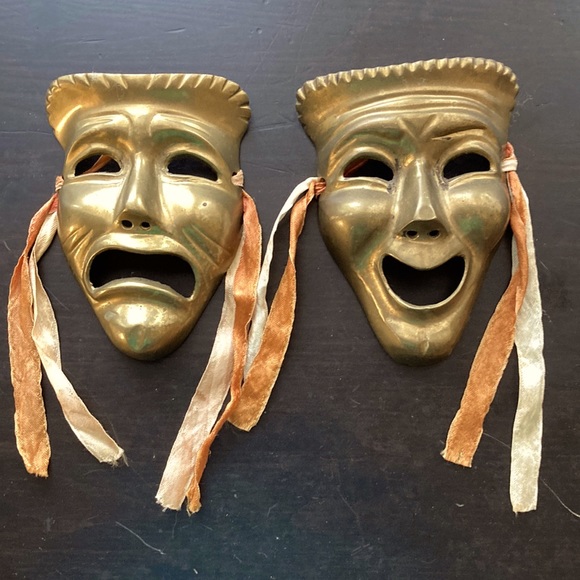 Antique | Wall Decor | Antique Brass Masks Greek Comedy Tragedy Acting ...